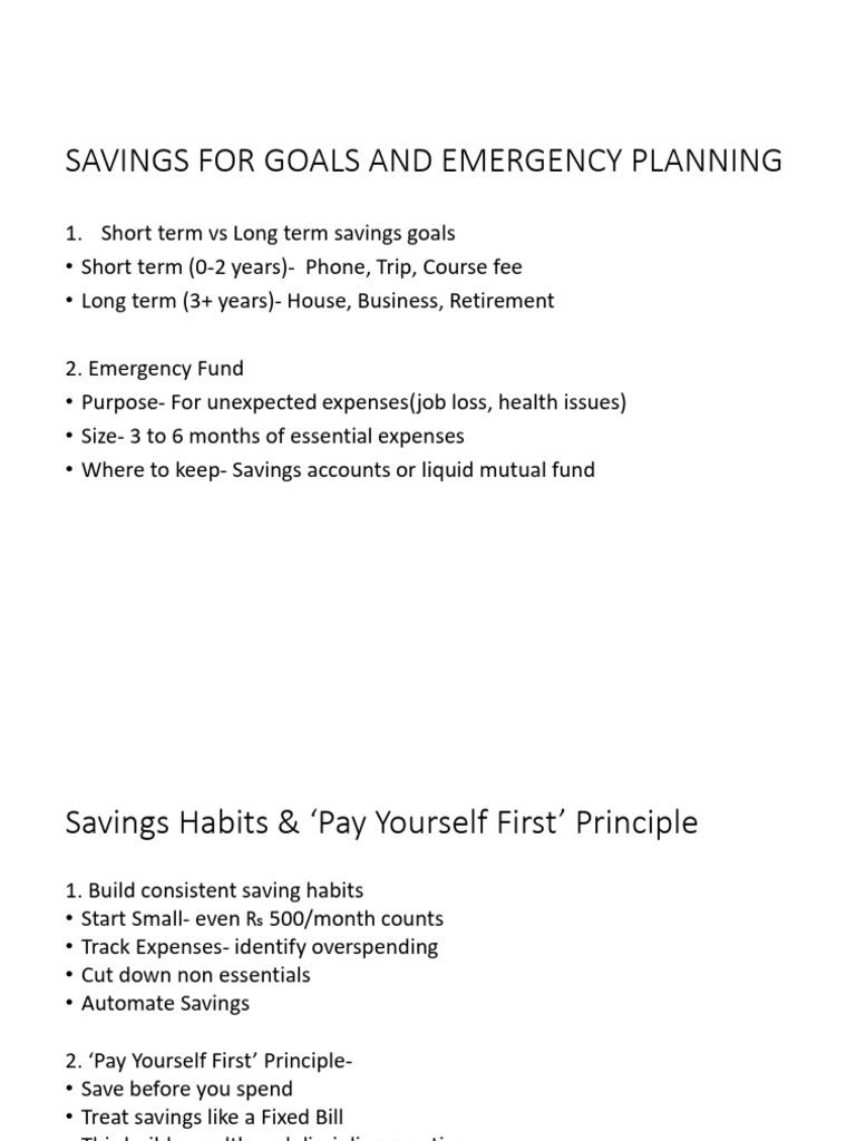 Savings and Emergency Planning | PDF