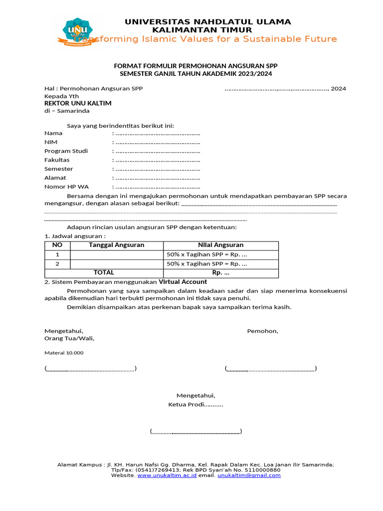 Format Formulir Permohonan Angsuran SPP-1 | PDF