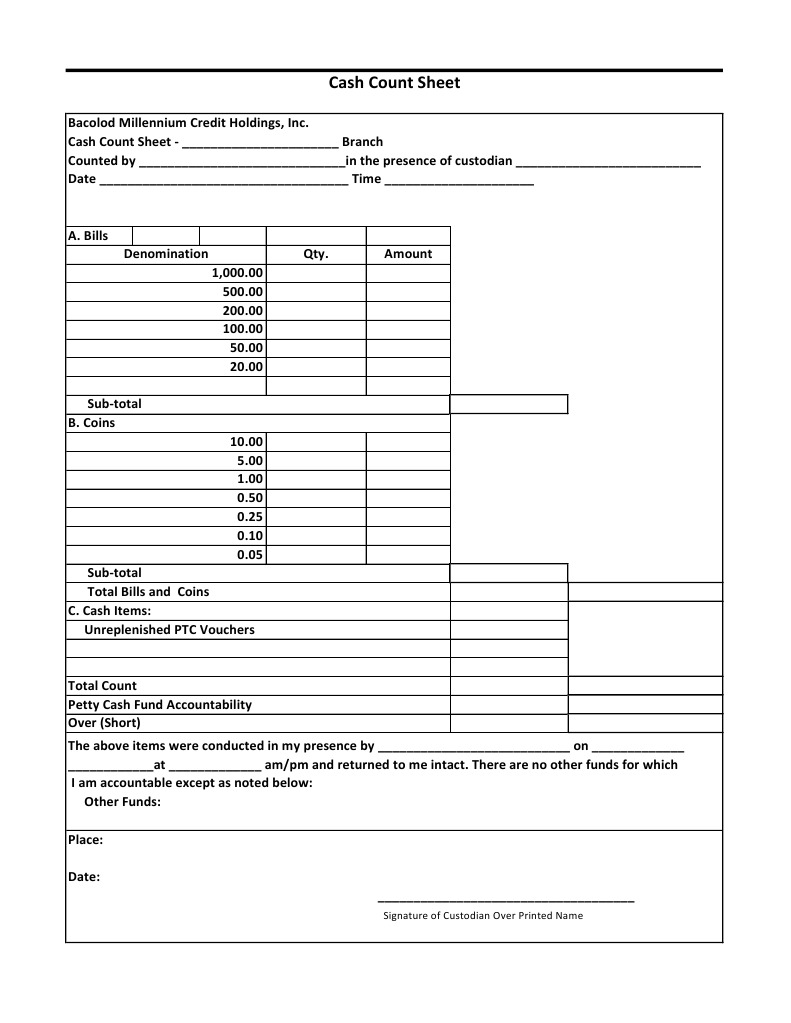 Cash Count Form | PDF