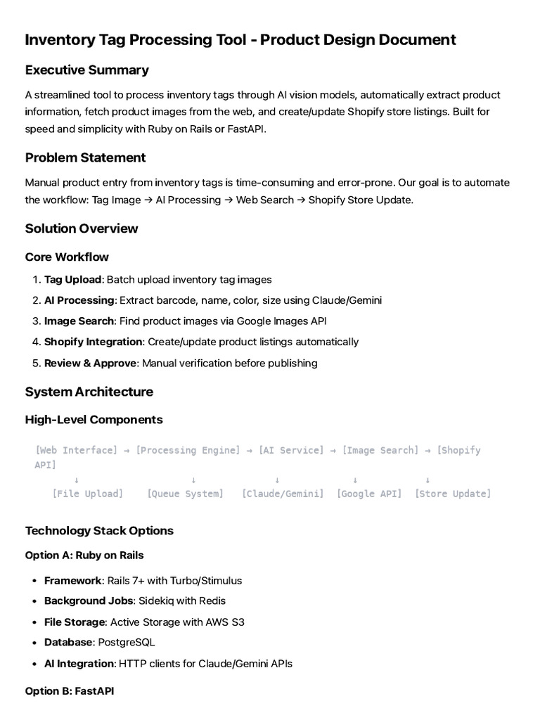 Inventory Tag Processing Tool - Product Design Document | PDF | Databases | Ruby On Rails