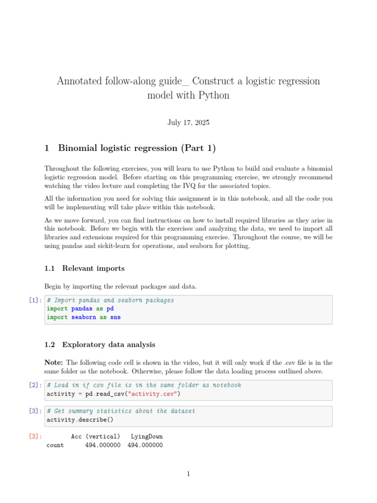 Annotated Follow-Along Guide - Construct A Logistic Regression Model With Python | PDF ...