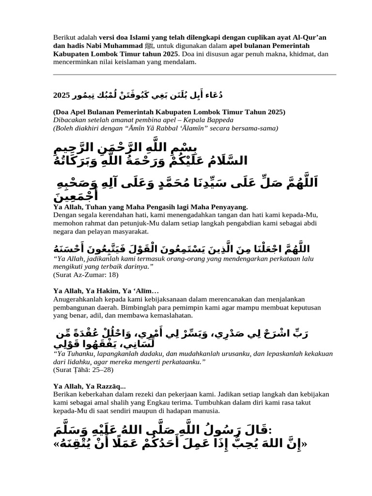 Berikut Adalah Versi Doa Islami Yang Telah Dilengkapi Dengan Cuplikan Ayat Al | PDF