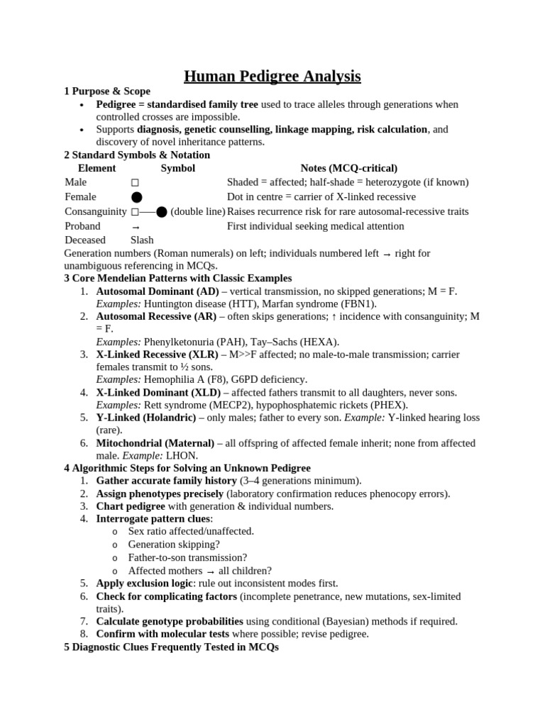 Human Genetics - Pedigree Analysis | PDF | Genetic Linkage | Dominance ...