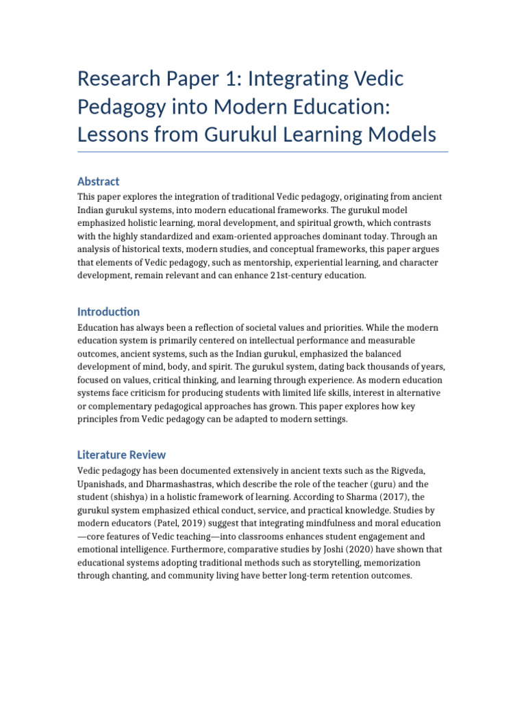 Vedic Pedagogy in Modern Education | PDF | Pedagogy | Vedas