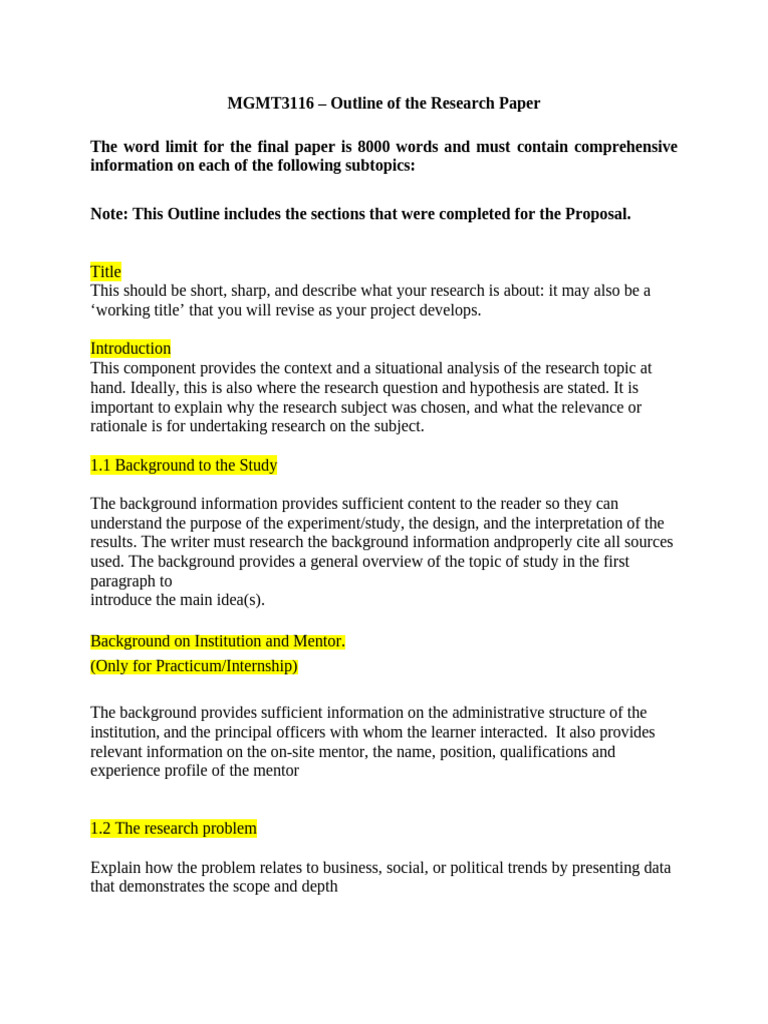 Research Paper Outline for MGMT3116 | PDF | Methodology | Quantitative ...