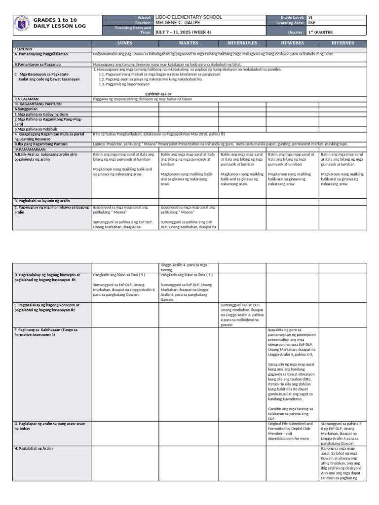DLL - Esp 6 - Q1 - W4 | PDF