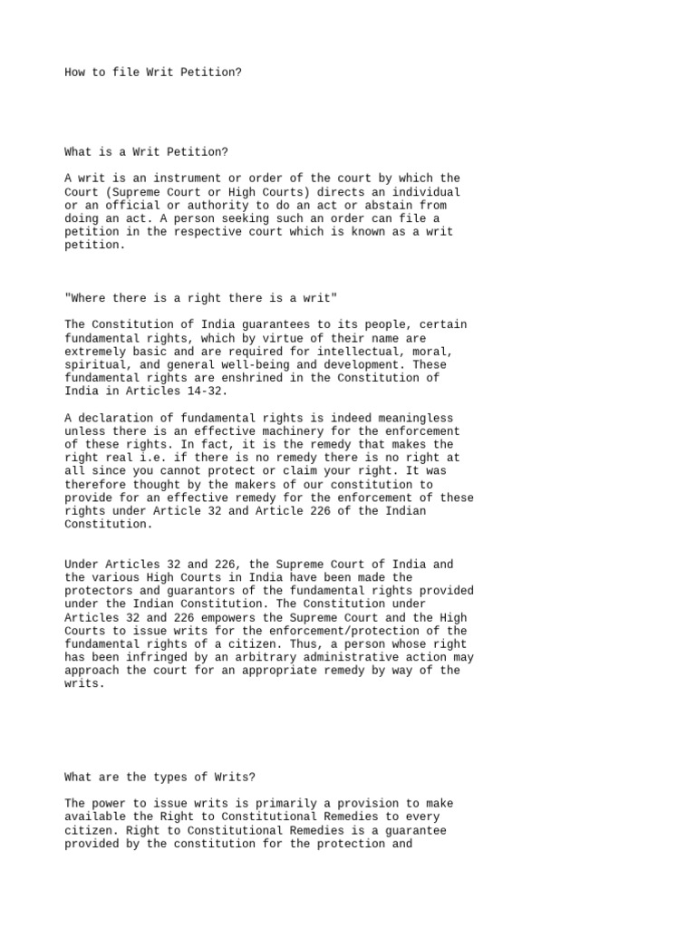 How To File Writ Petition | PDF | Habeas Corpus | Certiorari