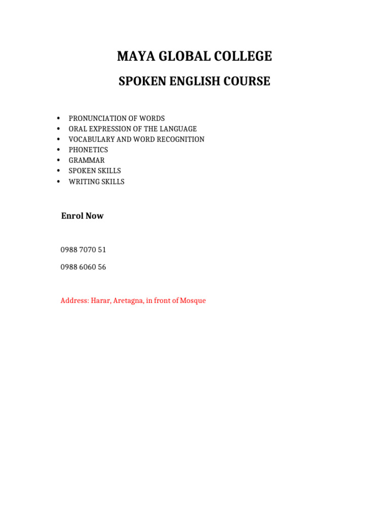 Spoken English Course Poster | PDF