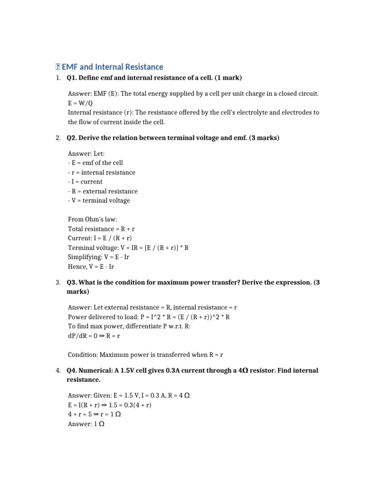 Current Electricity Questions With Answers | PDF | Voltage | Series And ...