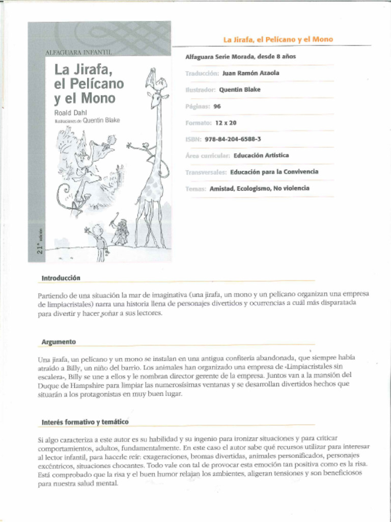 Roald La Jirafa El Pelicano y El Mono | PDF