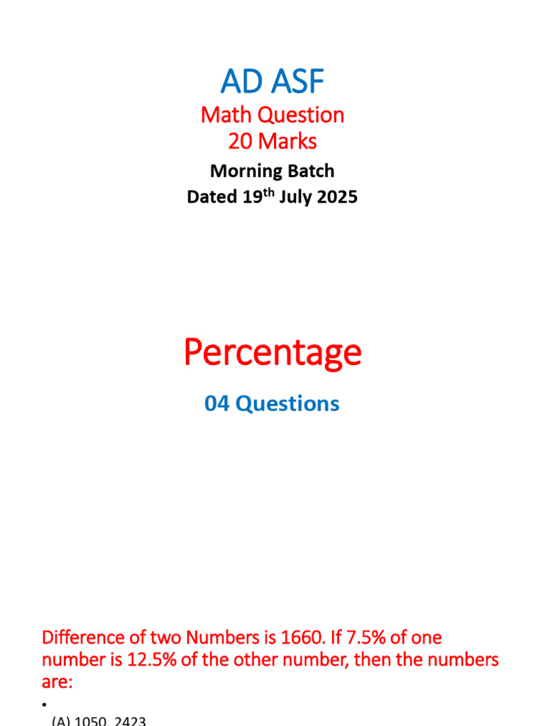 Math AD ASF Morning Batch 19 July 2025 | PDF | Numbers | Mathematical ...