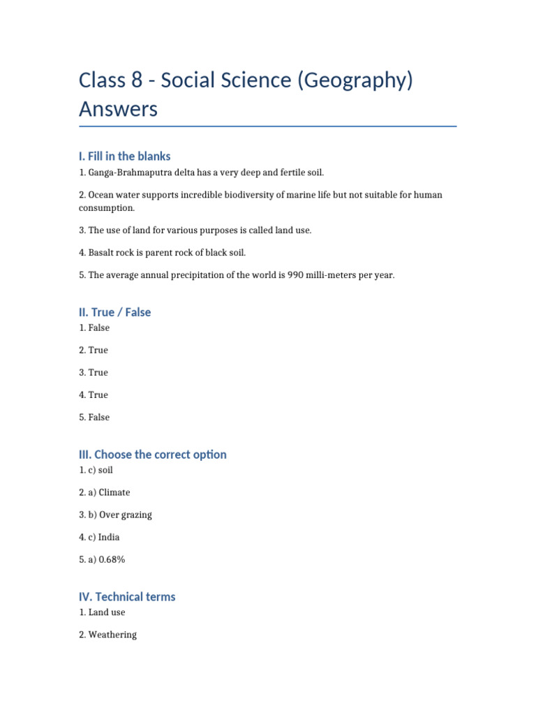 Class 8 Geography Answers | PDF | Soil | Erosion