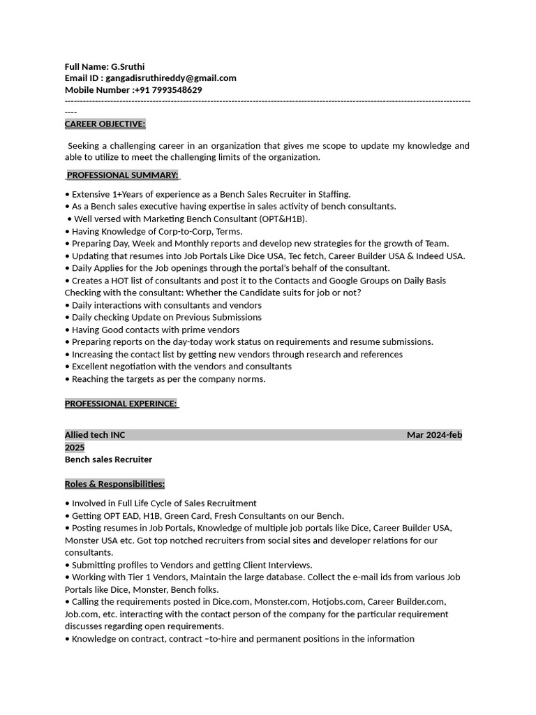 Sruthi Updated Resume Pdf Recruitment Learning