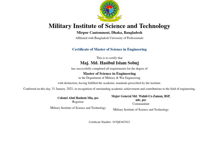 MIST MSc Engineering Certificate Awarded | PDF