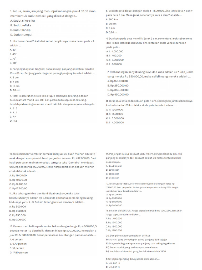 Lat Soal Pts MTK Kelas 7 Sem 2 | PDF