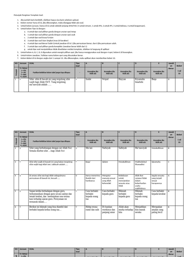 Template Soal | PDF