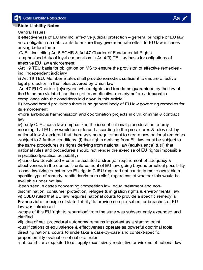 EU Law and State Liability Explained | PDF | European Union Law ...