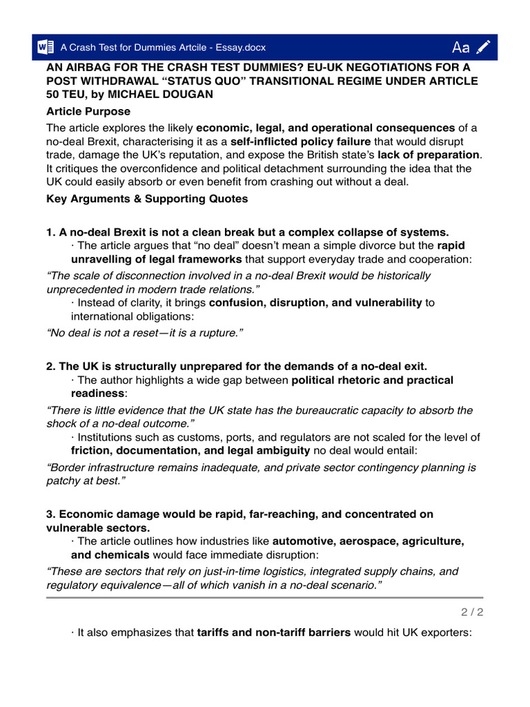 A Crash Test For Dummies Artcile - Essay | PDF