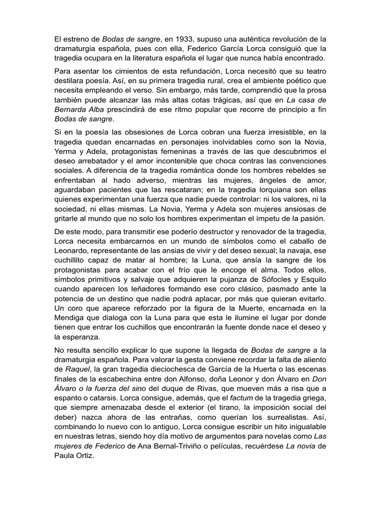 Crítica de Bodas de Sangre | PDF | Federico García Lorca