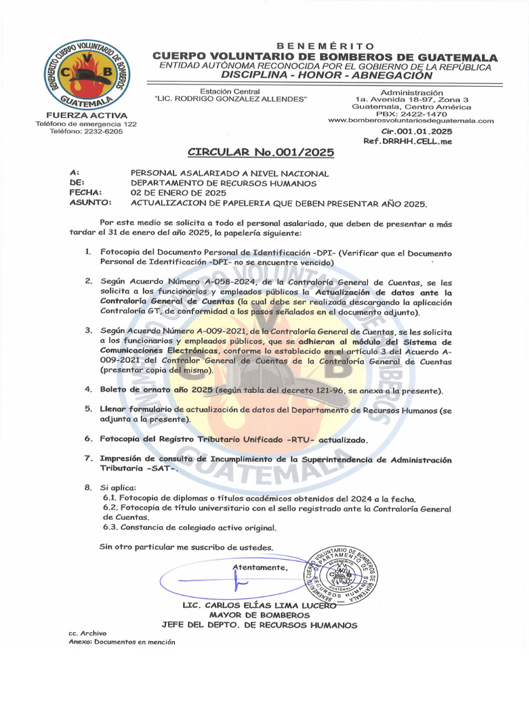 CIRCULAR 001.2025 Actualización 011 | PDF