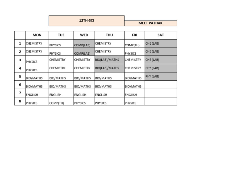 12 Sci Timetable | PDF