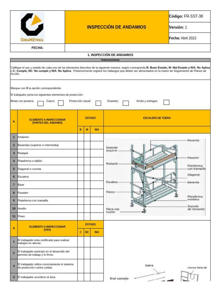 Inspección de Andamios: Guía y Checklist | PDF | Andamio