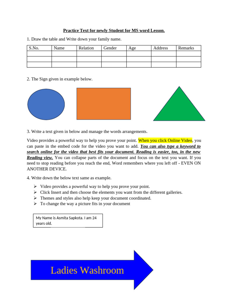 MS Word Practice Exercises for Students | PDF
