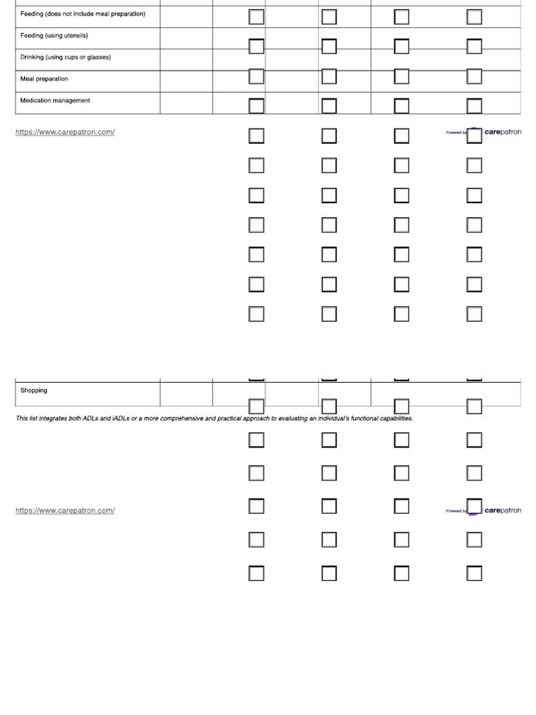 Activities of Daily Living Checklist | PDF