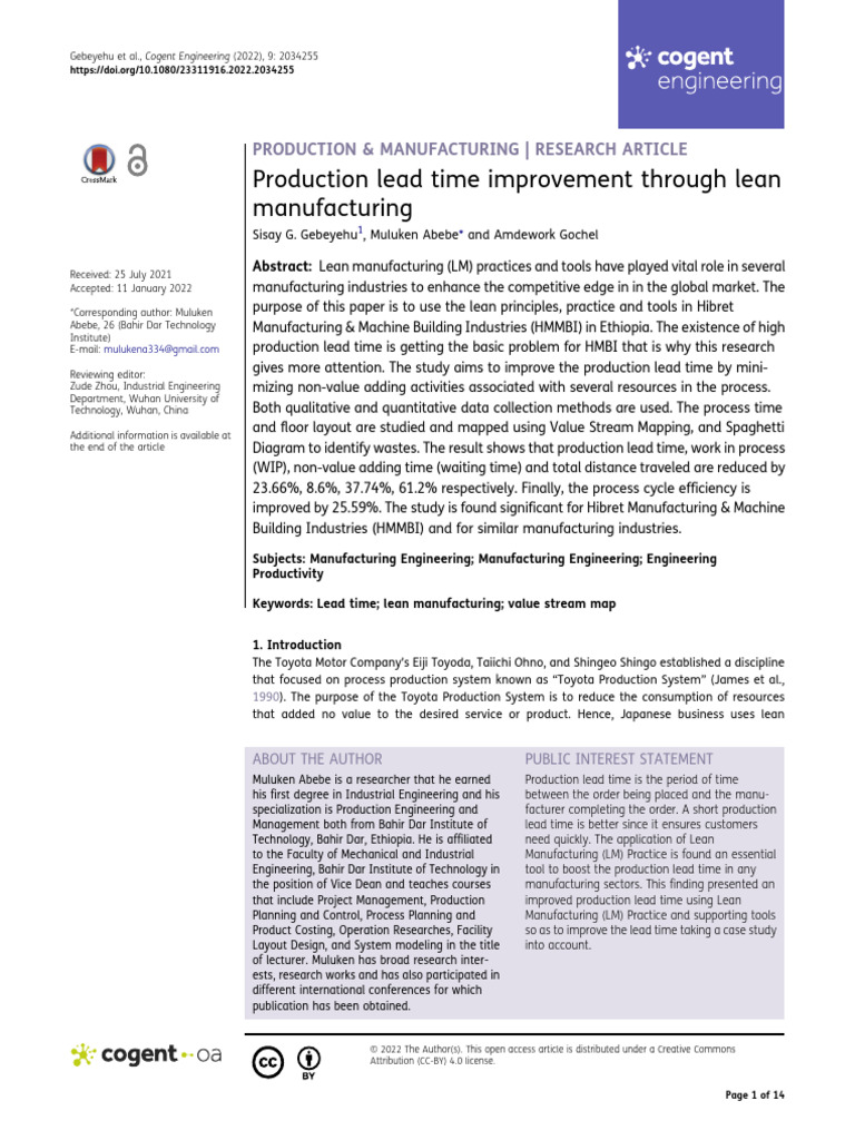 Production Lead Time Improvement Through Lean Manuf | PDF | Lean Manufacturing | Production And ...