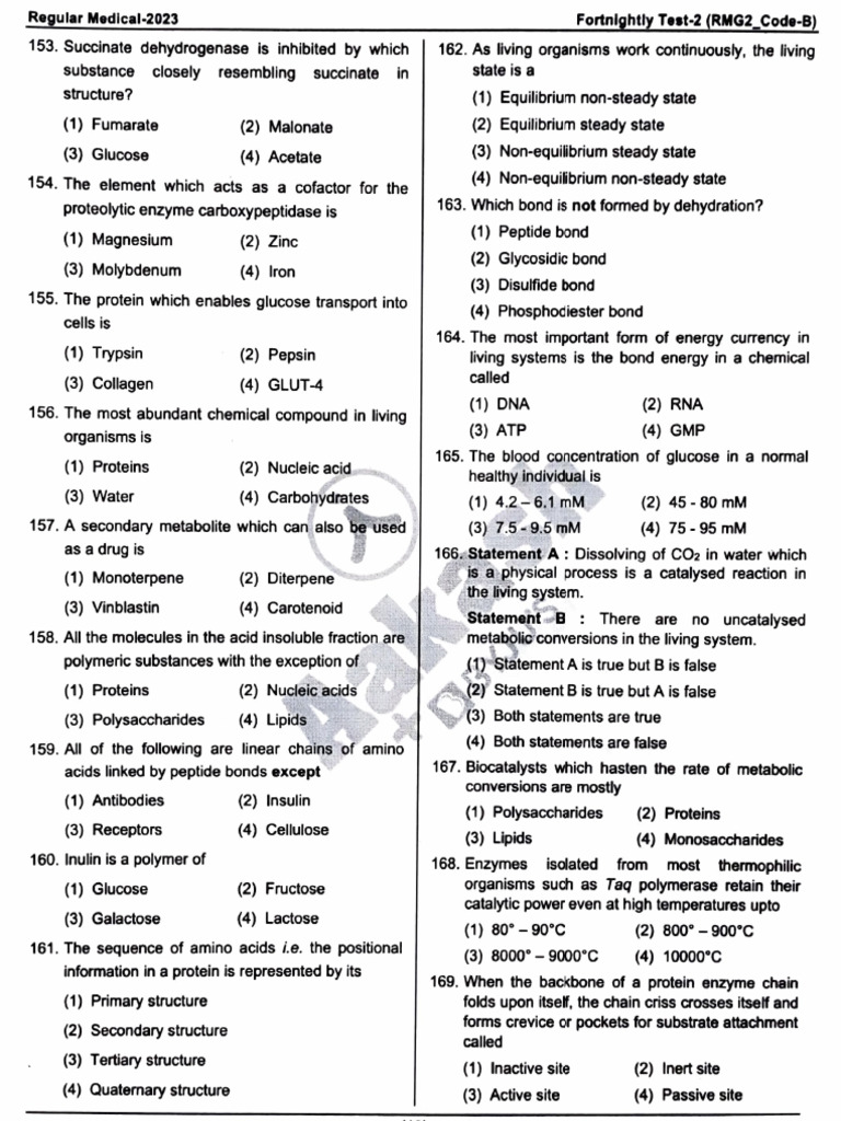 Test 6 - Biomolecules 48 Q & A | PDF | Enzyme | Proteins