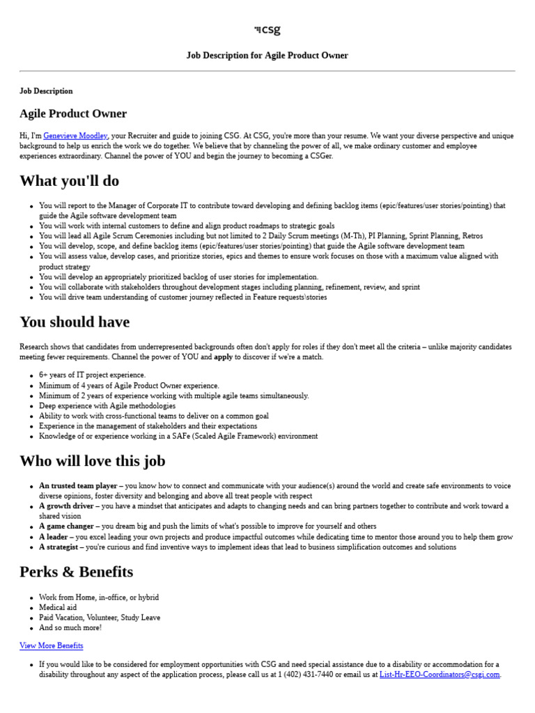 Agile Product Owner Job Description | PDF | Scrum (Software Development ...