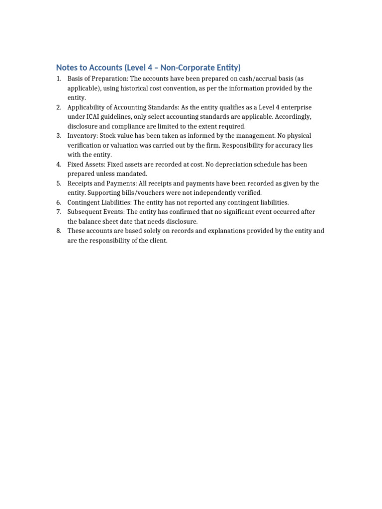 Notes To Accounts Level 4 Non Corporate | PDF