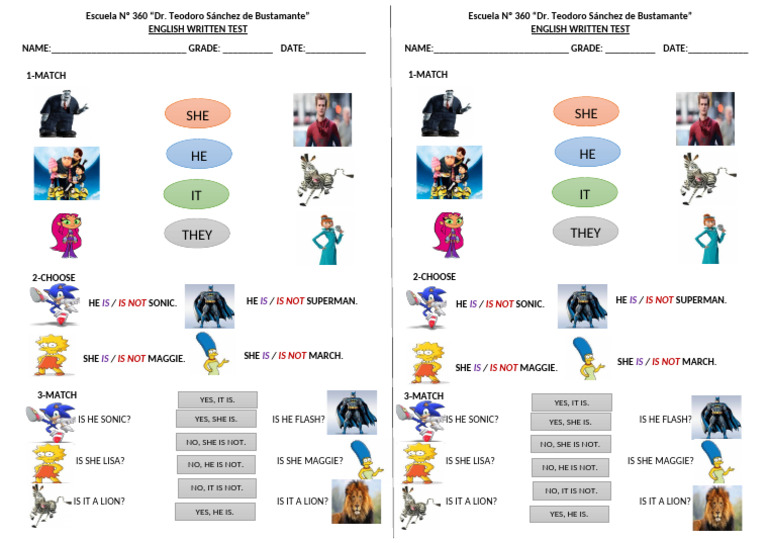 English Test: Identifying Characters | PDF