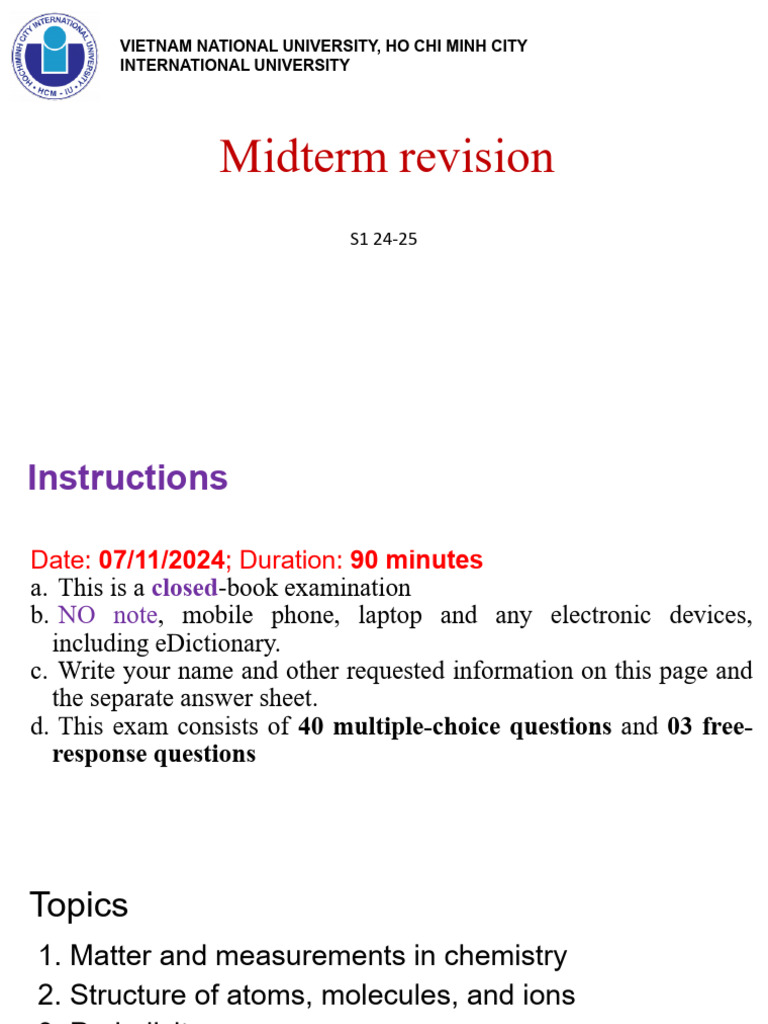 Review Midterm S1 2425 Sent | PDF | Chemical Bond | Atomic Orbital