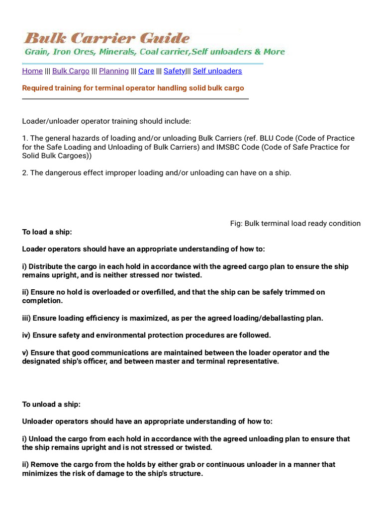 Required Training For Terminal Operator Handling Solid Bulk Cargo | PDF ...
