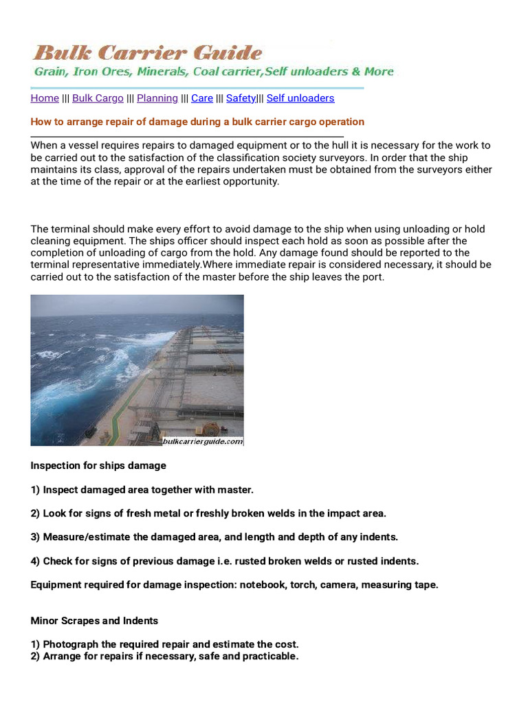 How To Arrange Repair of Damage During A Bulk Carrier Cargo Operation ...