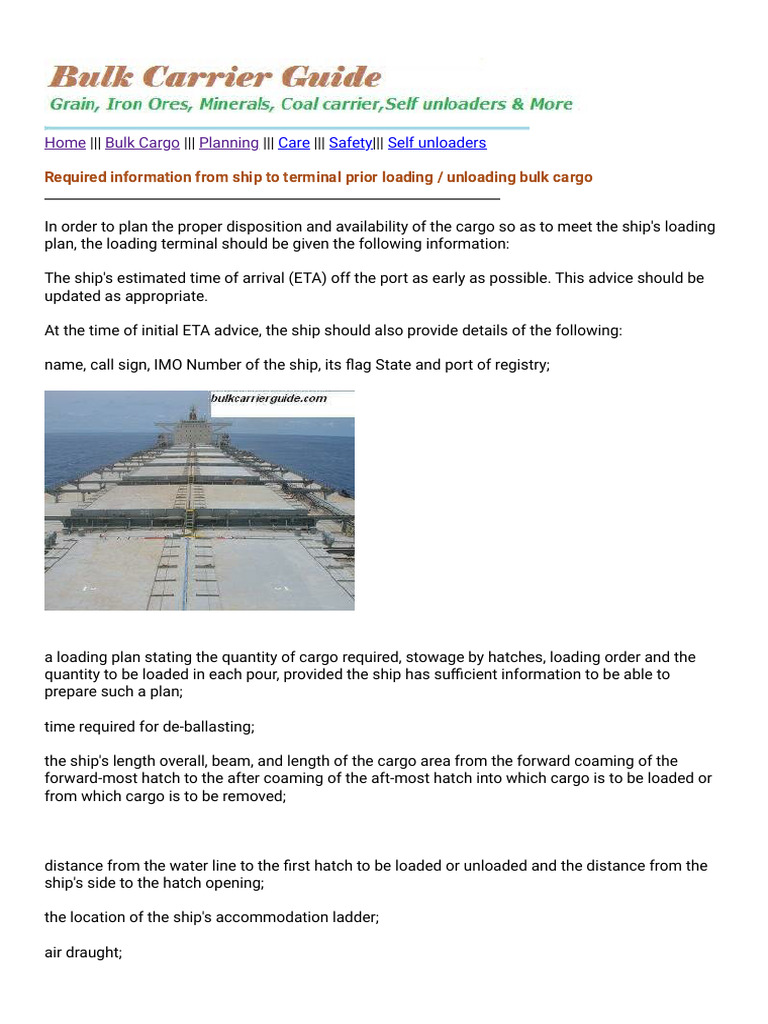 Bulk Cargo Loading & Unloading Guide | PDF | Ships | Cargo