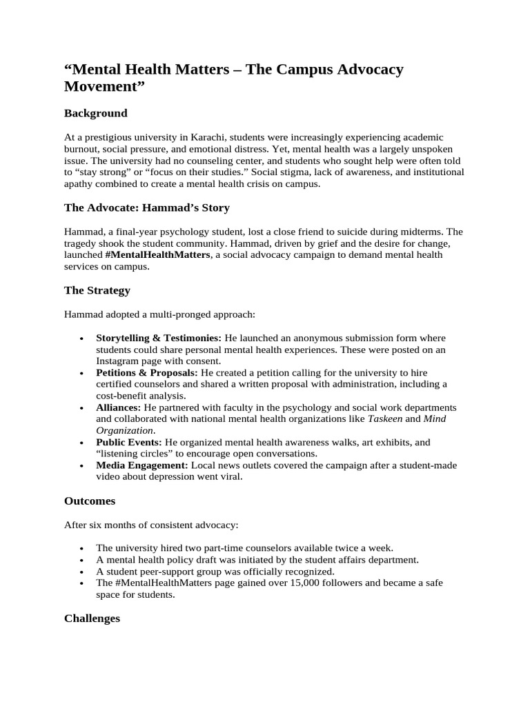 Mental Health Matters (Case Study) | PDF | Mental Health | Psychology