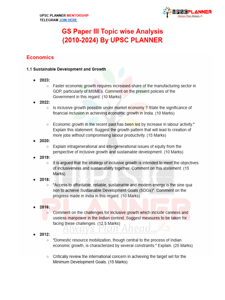 GS 3 PYQ Topicwise Analysis by UPSC PLANNER | PDF | Emergency ...