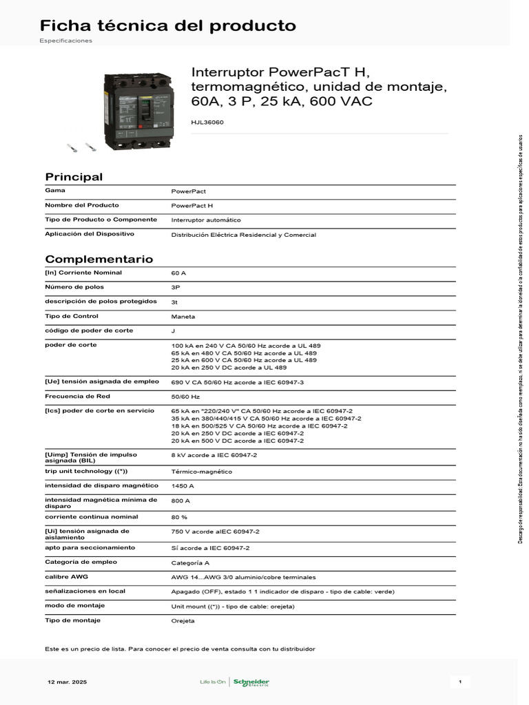 Schneider Electric Interruptores de Caja Moldeada PowerPact Marco H ...