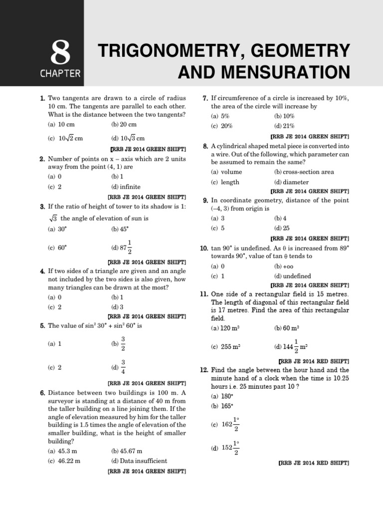 Trigonometry Geometry and Mensuration | PDF | Area | Length