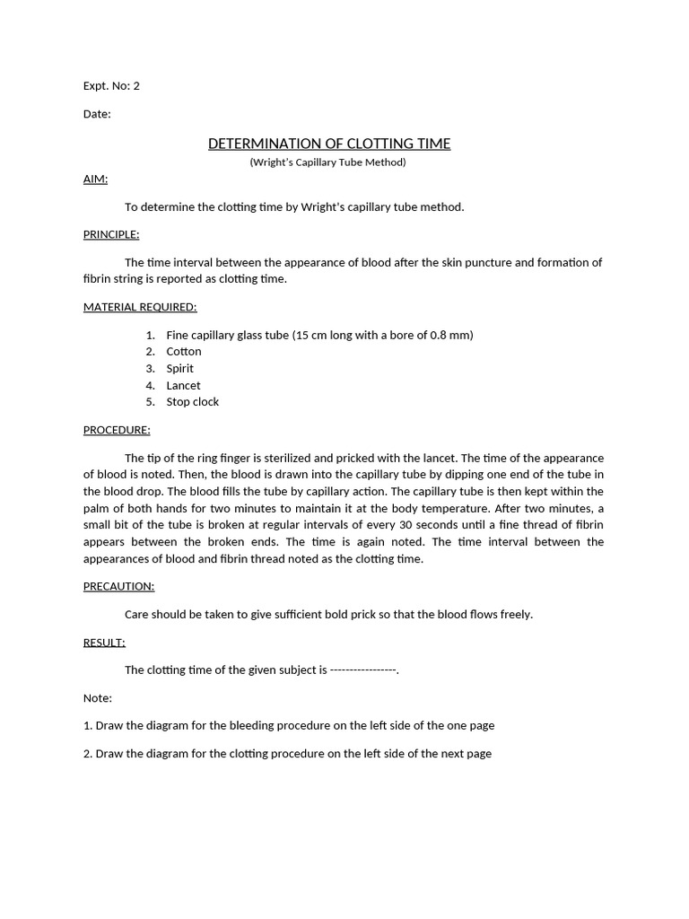 Clotting Time via Wright's Method | PDF