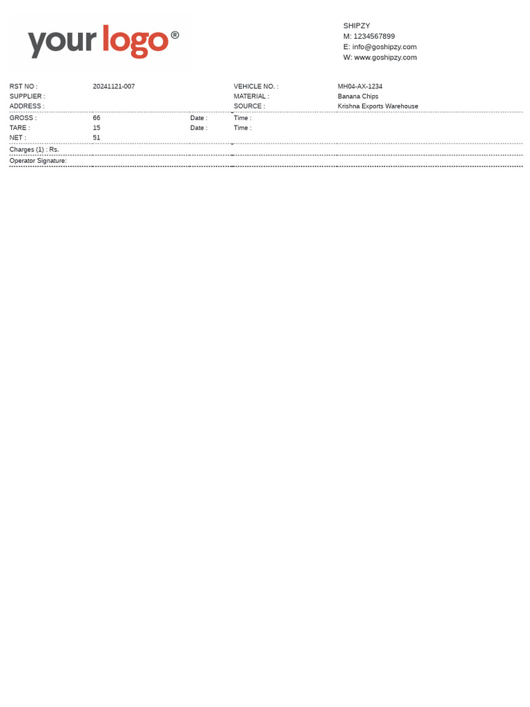 Weighment Slip Format for Shipzy | PDF