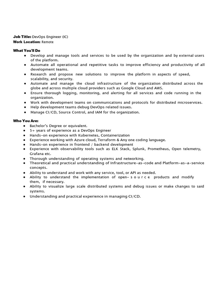 Job Description - DevOps Engineer | PDF