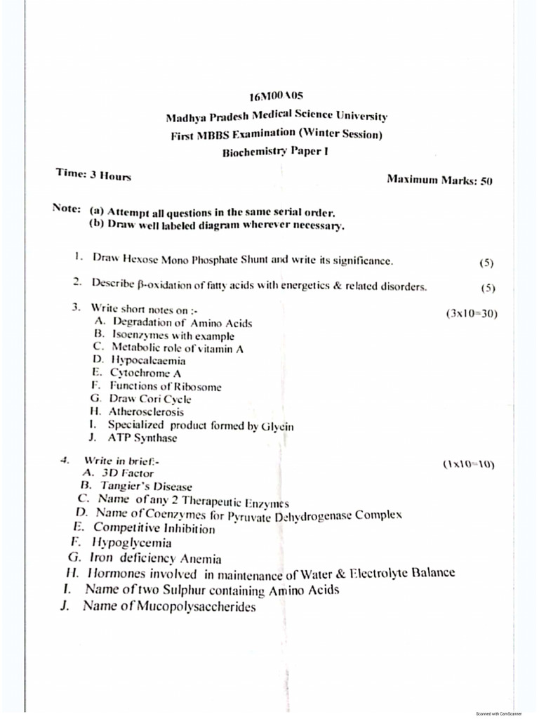 Mpmsu 1st Proff. Previous Year | PDF