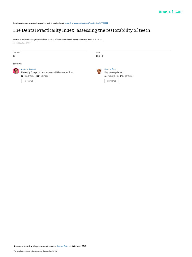 (J) The Dental Practicality Index - Assesing The Restorability of Teeth ...