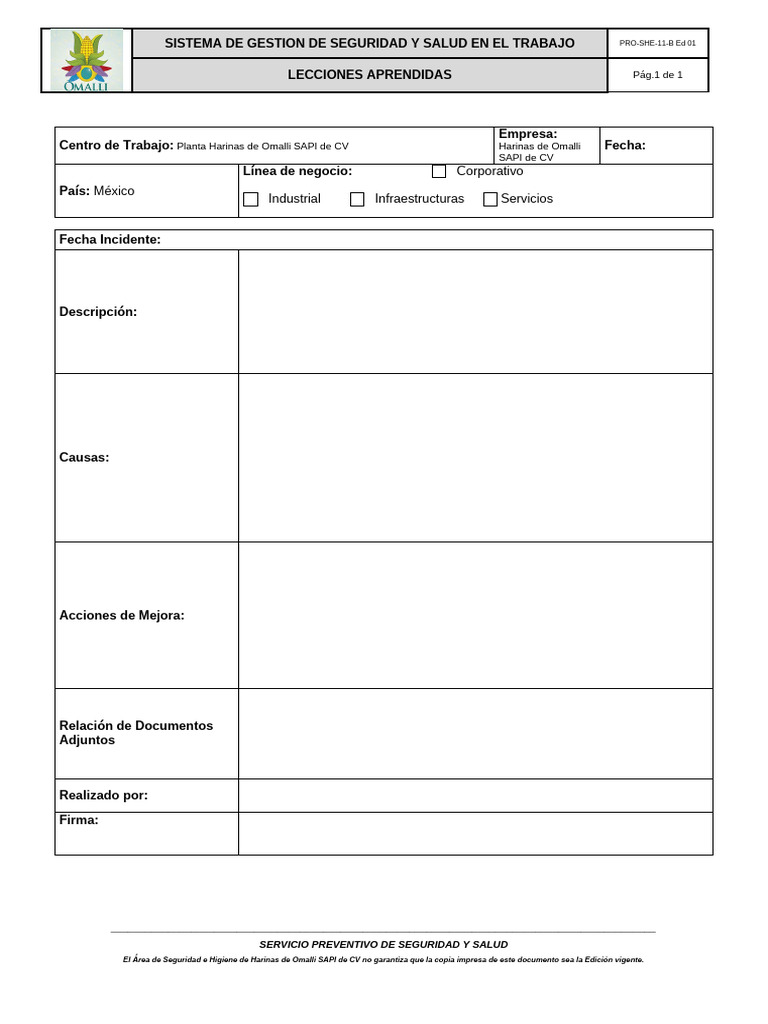 PRO-SEH-11-B Lecciones Aprendidas Ed01 | PDF