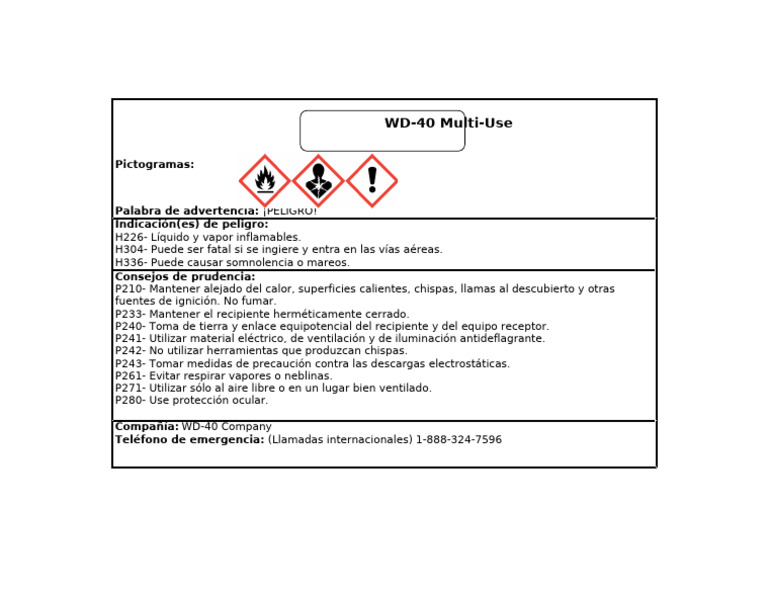 Etiqueta de Seguridad WD-40 | PDF