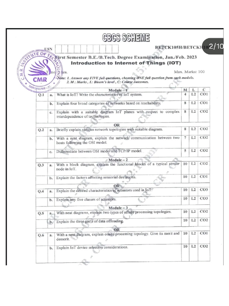 Iot Question Paper | PDF