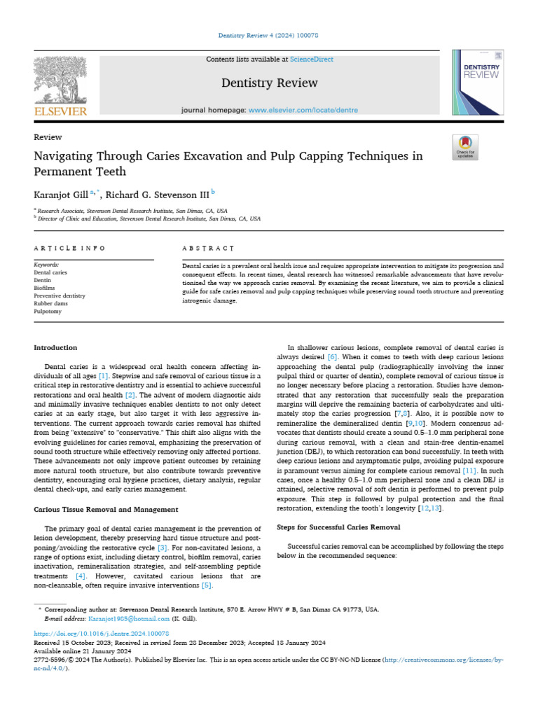 Navigating Through Caries Excavation and Pulp Capping Techniques in ...